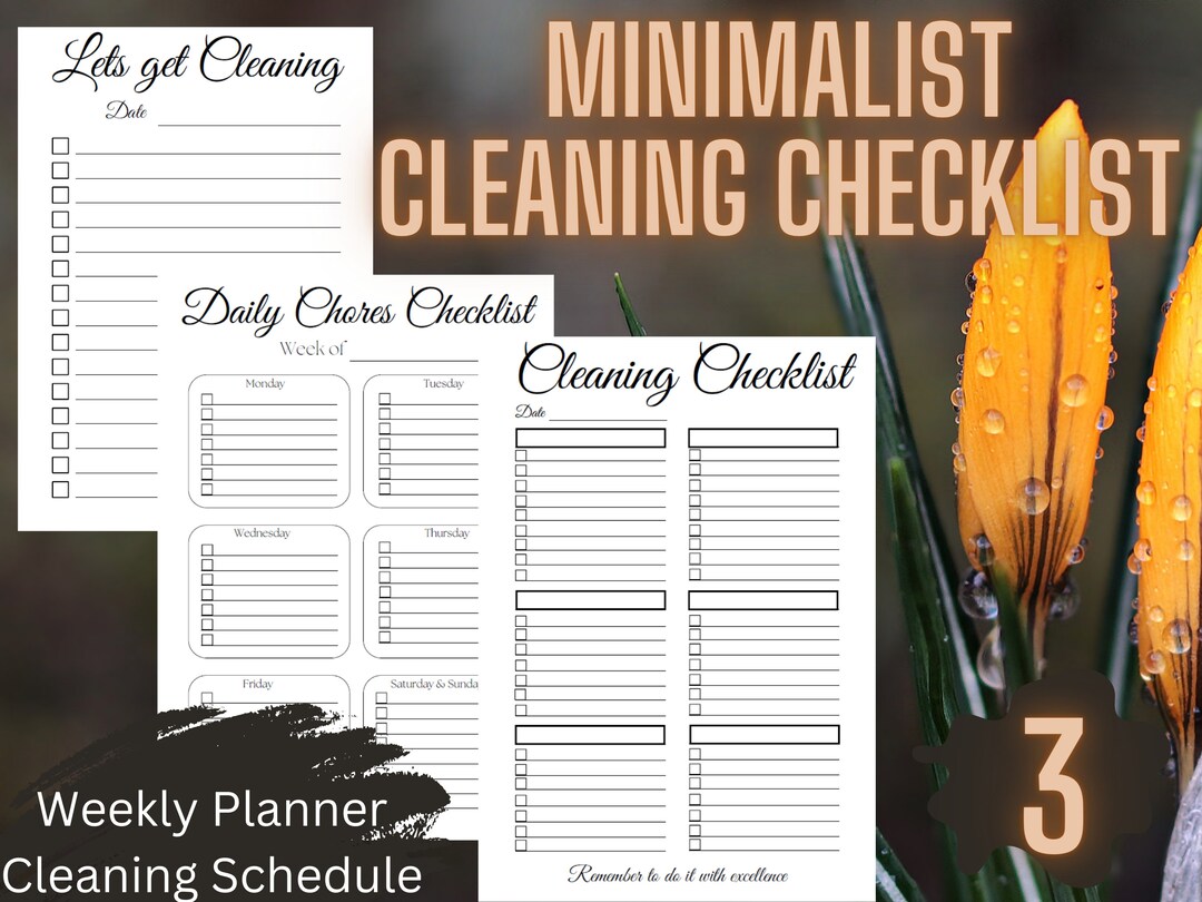 Minimalist Cleaning Checklist, Schedule, Daily Weekly Cleaning Planner ...
