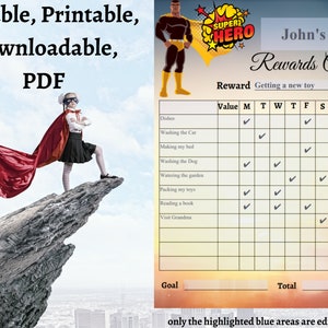 Superhero Rewards Chart, Kids Behavior Chart, Printable, Editable ...