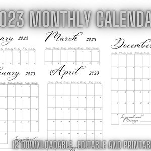 2023 Monthly Planner, Minimalist Editable and Printable Monthly ...