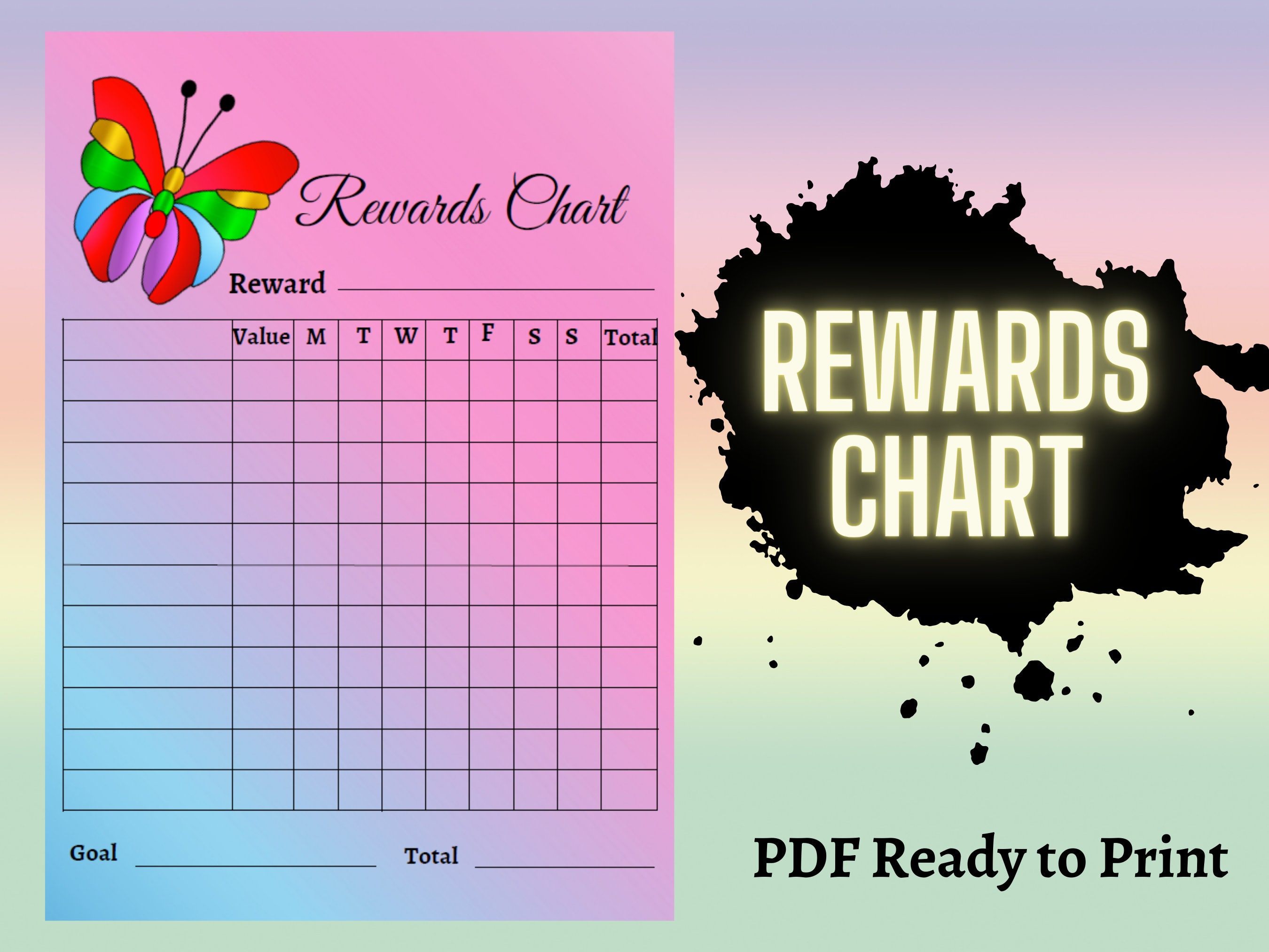 Rewards Chart, Kids Behavior Chart, Printable, Editable, Downloadable ...