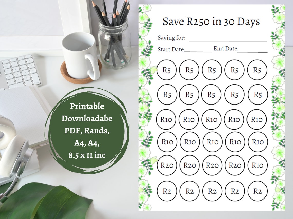 Rands 30 Day Savings Challenge Low Income Savings Tracker Bundle R250 Rands 30 Day Savings Challenge Low Income Savings Tracker Bundle R250