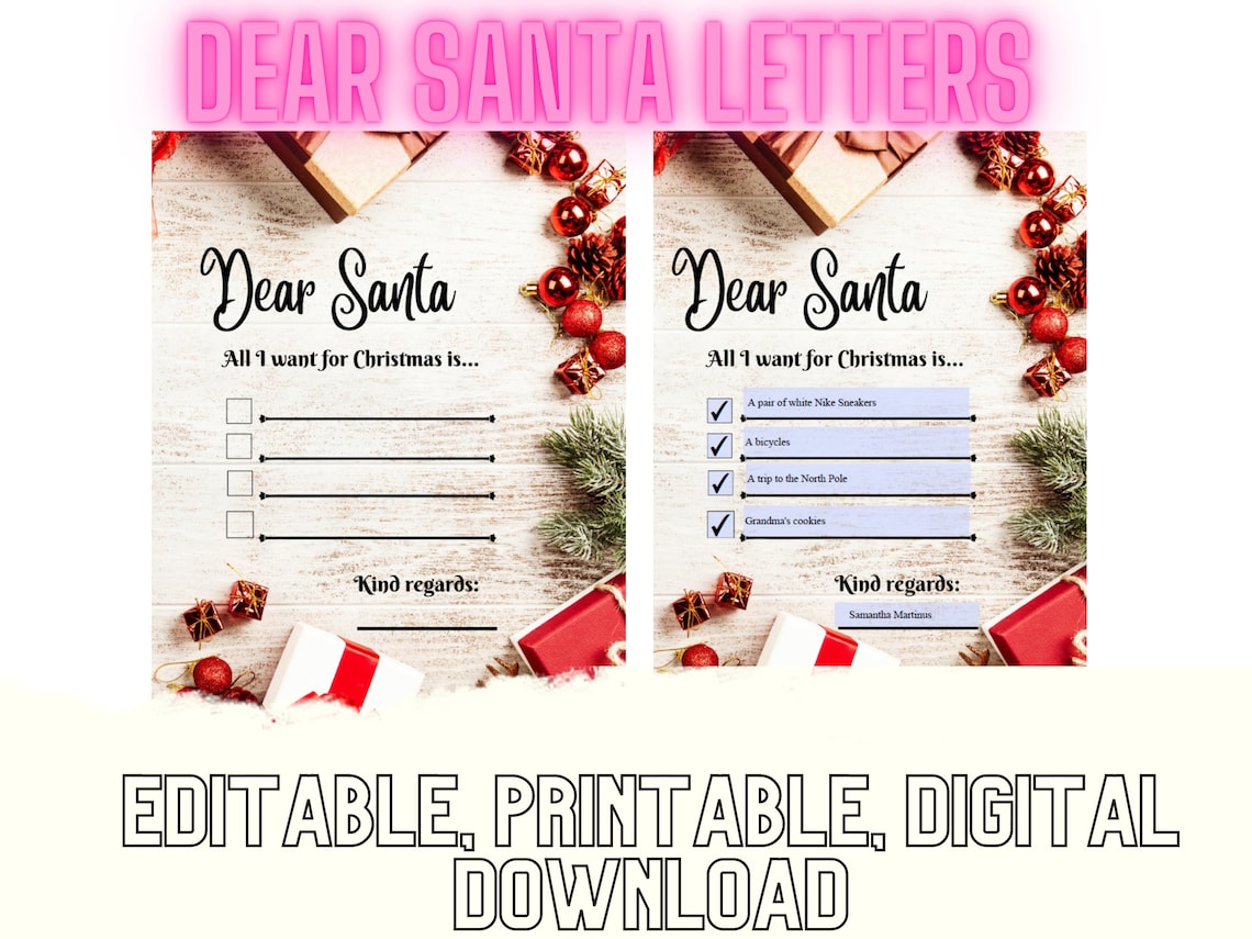 Dear Santa Letter, Digital, Printable, Editable, Downloadable, Size A4 ...