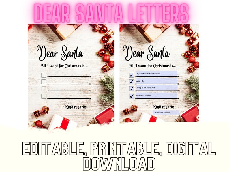 Dear Santa Letter, Digital, Printable, Editable, Downloadable, Size A4 ...