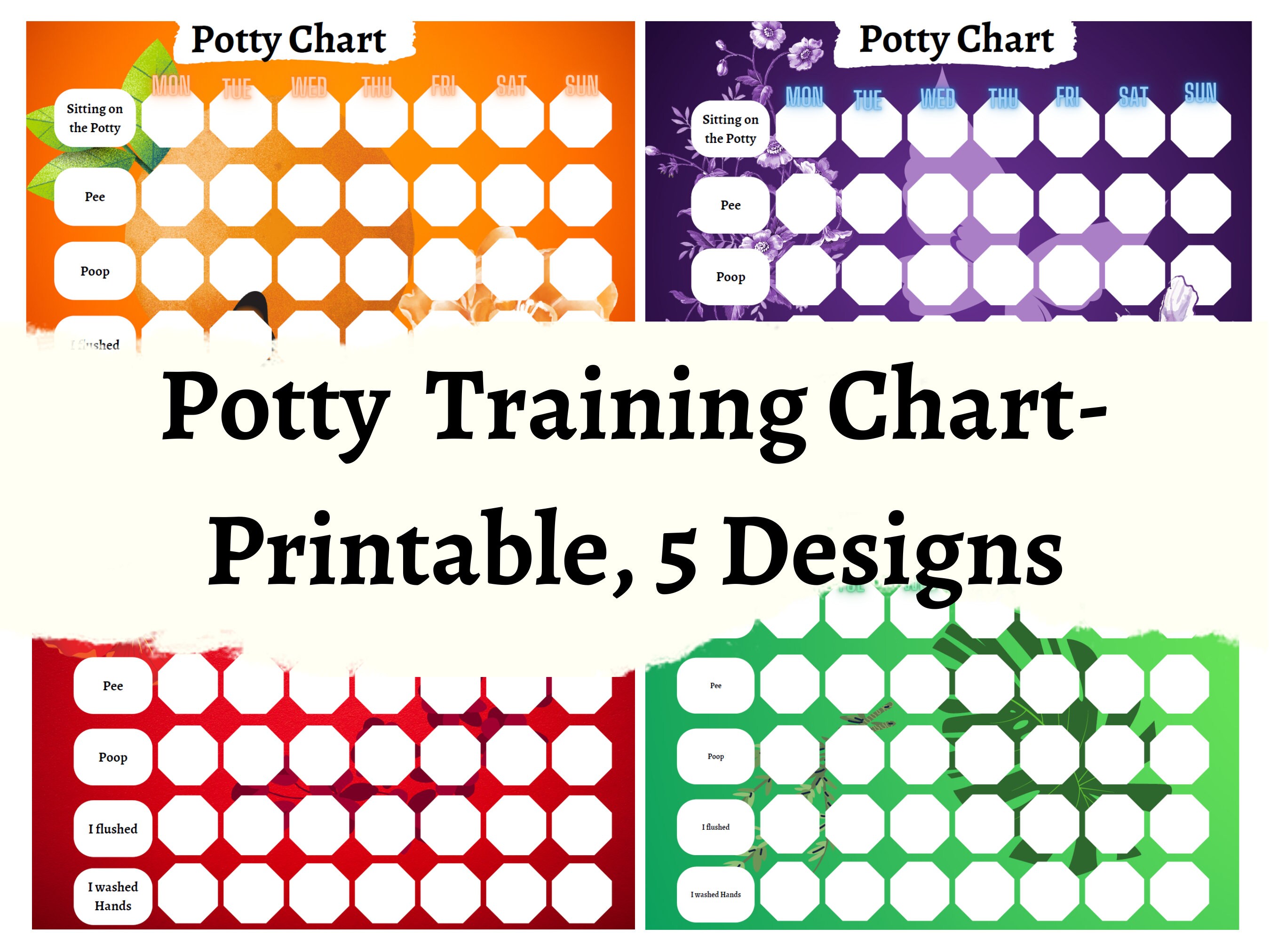 Potty Training Chart, 5 Design, Rewards Chart, Potty Training ...