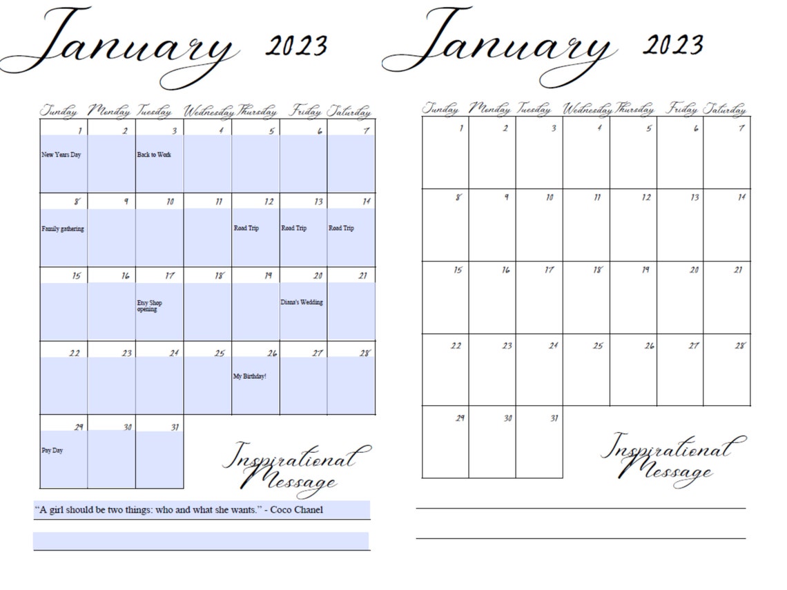2023 Monthly Planner, Minimalist Editable and Printable Monthly ...