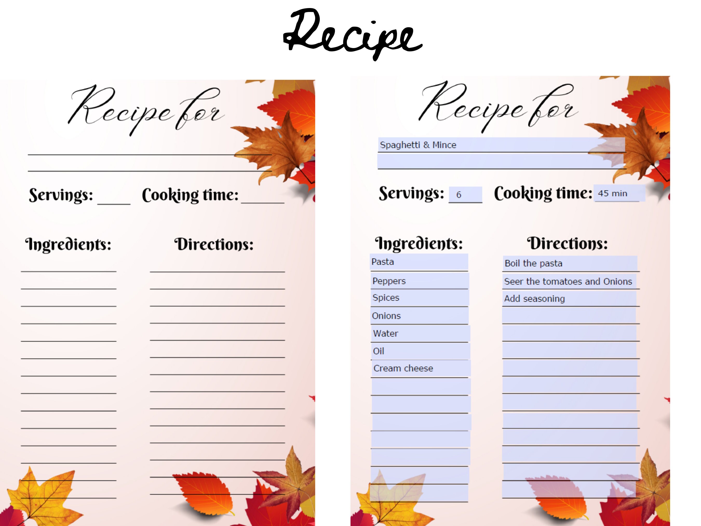Weekly Meal Planner, Inventory and Recipe Template, Editable, Printable ...
