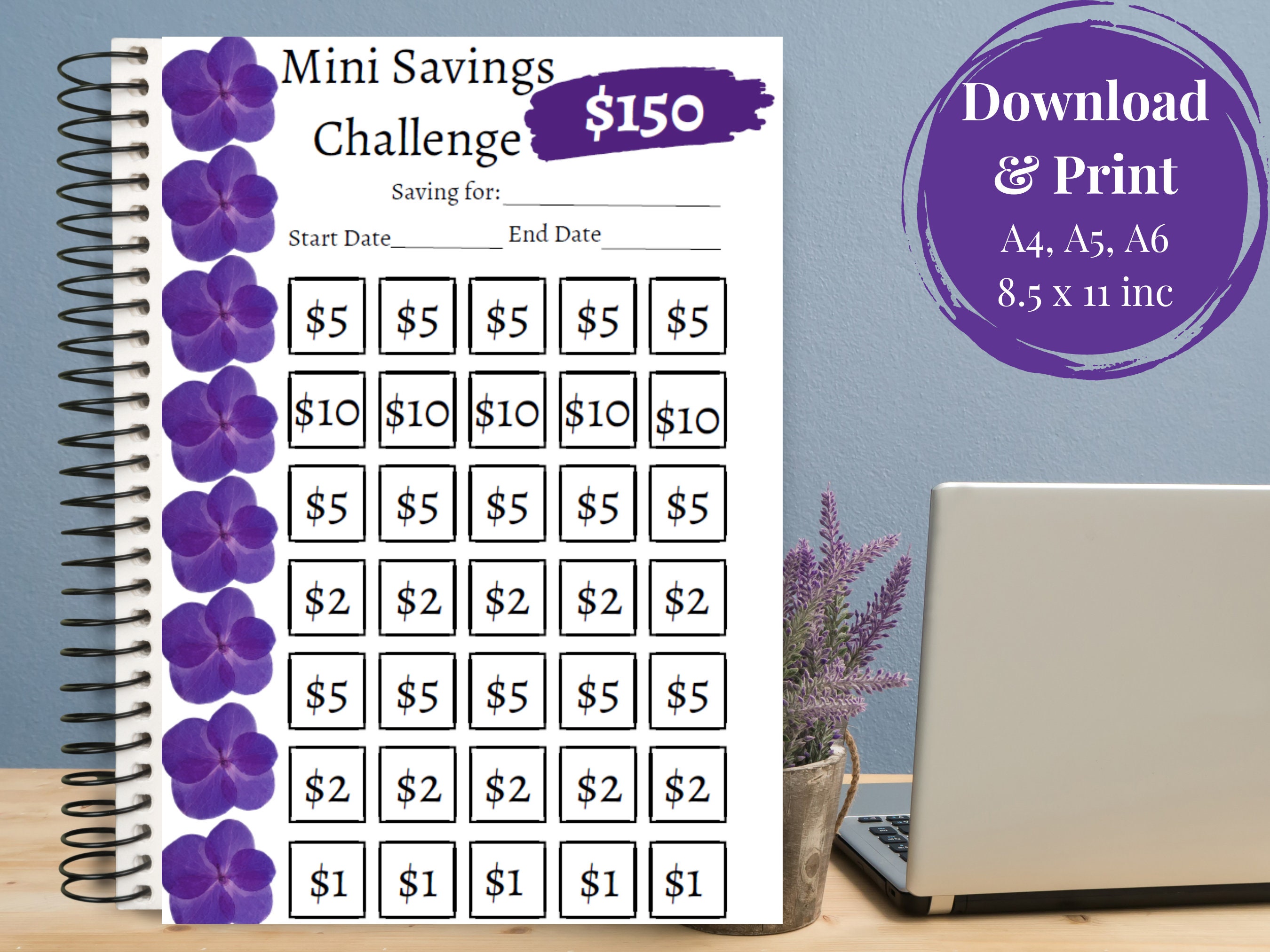 Low Income Savings Challenge, Purple Mini Savings Challenge, PDF, A4 ...