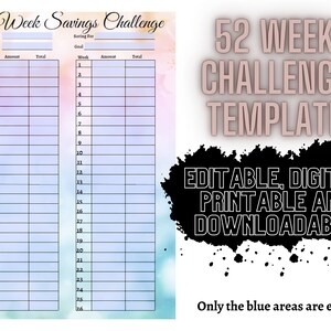 52 Week Savings Challenge, Colorful, Savings Tracker, A4 & 8.5 X 11inc,digital, Printable ...