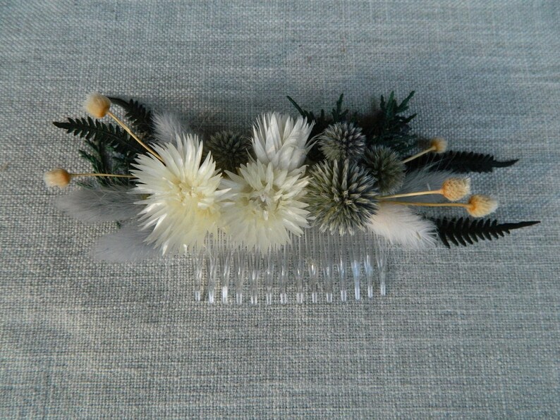 Dusty Blue Thistle Pampas Grass Floral Hair Comb - Etsy