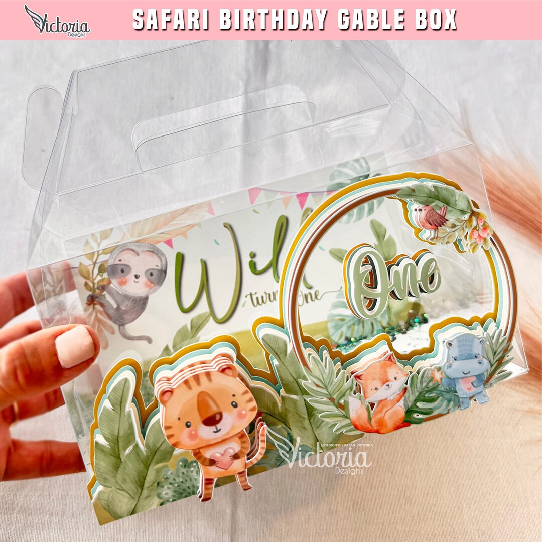 Jungle Baby Birthday | 1st First Birthday | Safari Gable Box | Clear ...