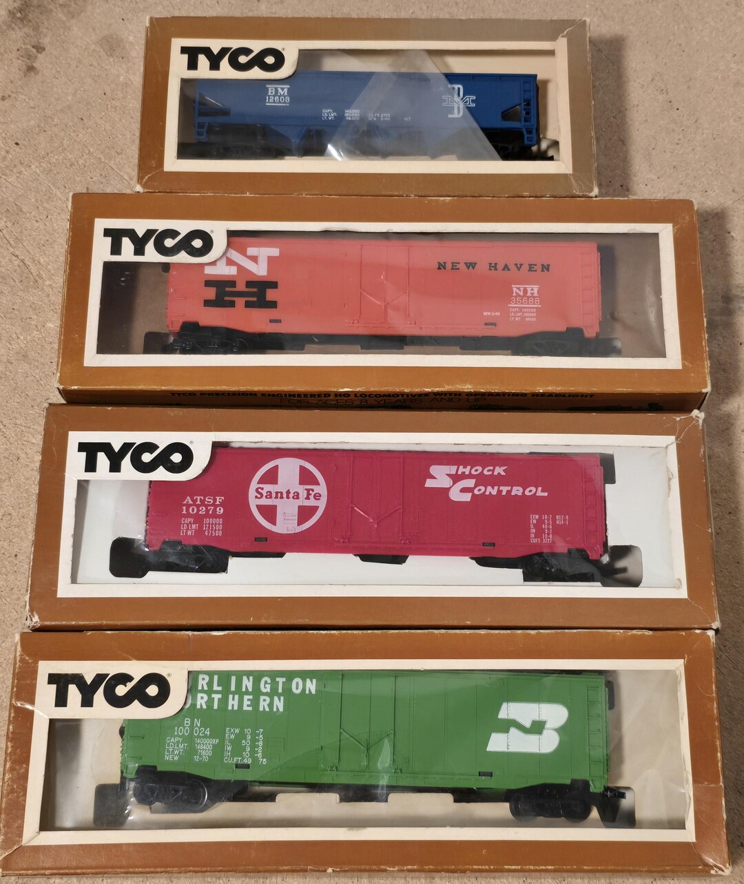 Vintage 1980s Lot of 4 Tyco Train Rolling Stock Cars 1:87 HO Scale W ...
