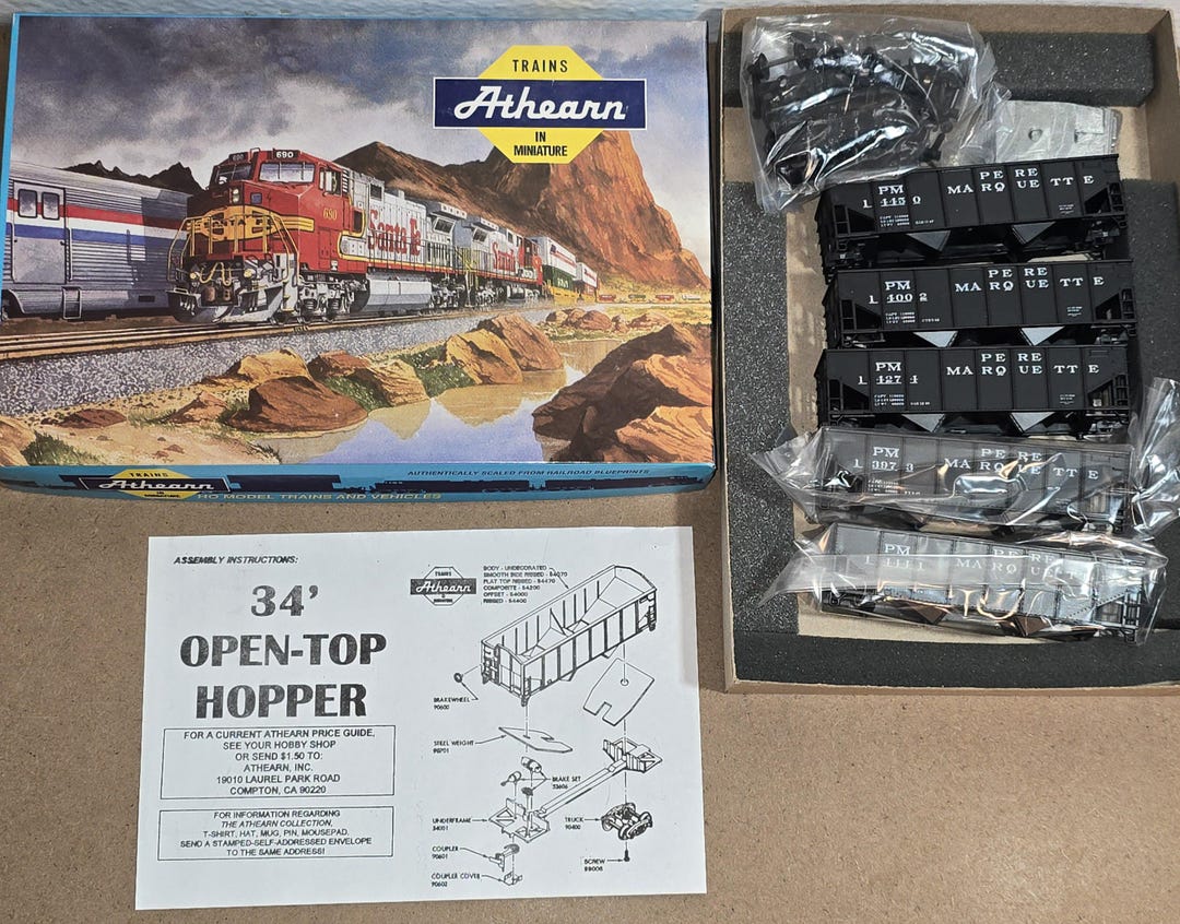 Vtg Athearn HO Scale (5-pack) "pere Marquette" 34' Rib Side Hopper Cars ...