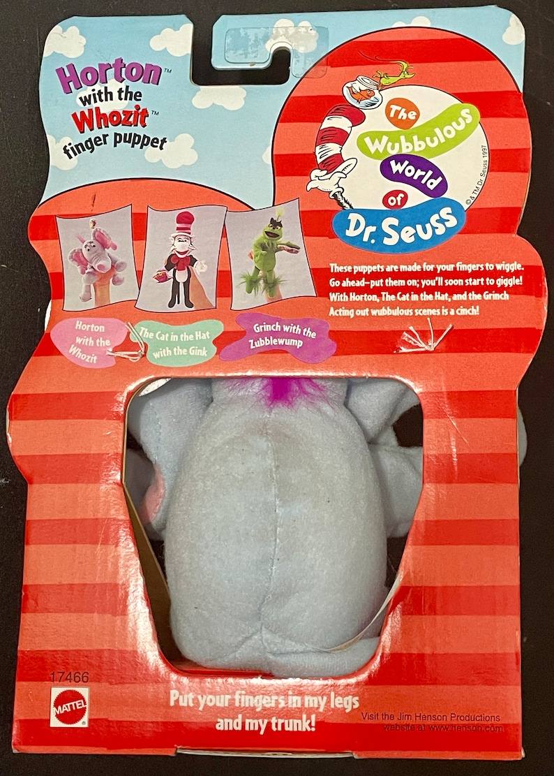 Vintage 1997 Mattel Dr. Seuss Horton With the Whozit Finger Puppet by ...