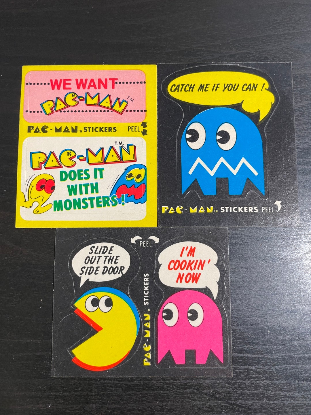 Vintage 1980 Pac-man Sticker Lot of 3 Individual Intact by Fleer Midway ...