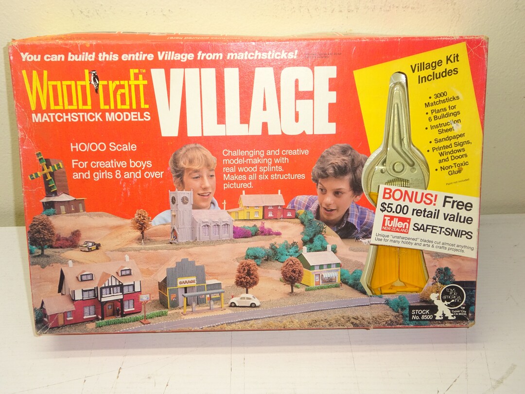 Vintage 1980s Woodcraft Matchstick Models Village Set Unused - Etsy