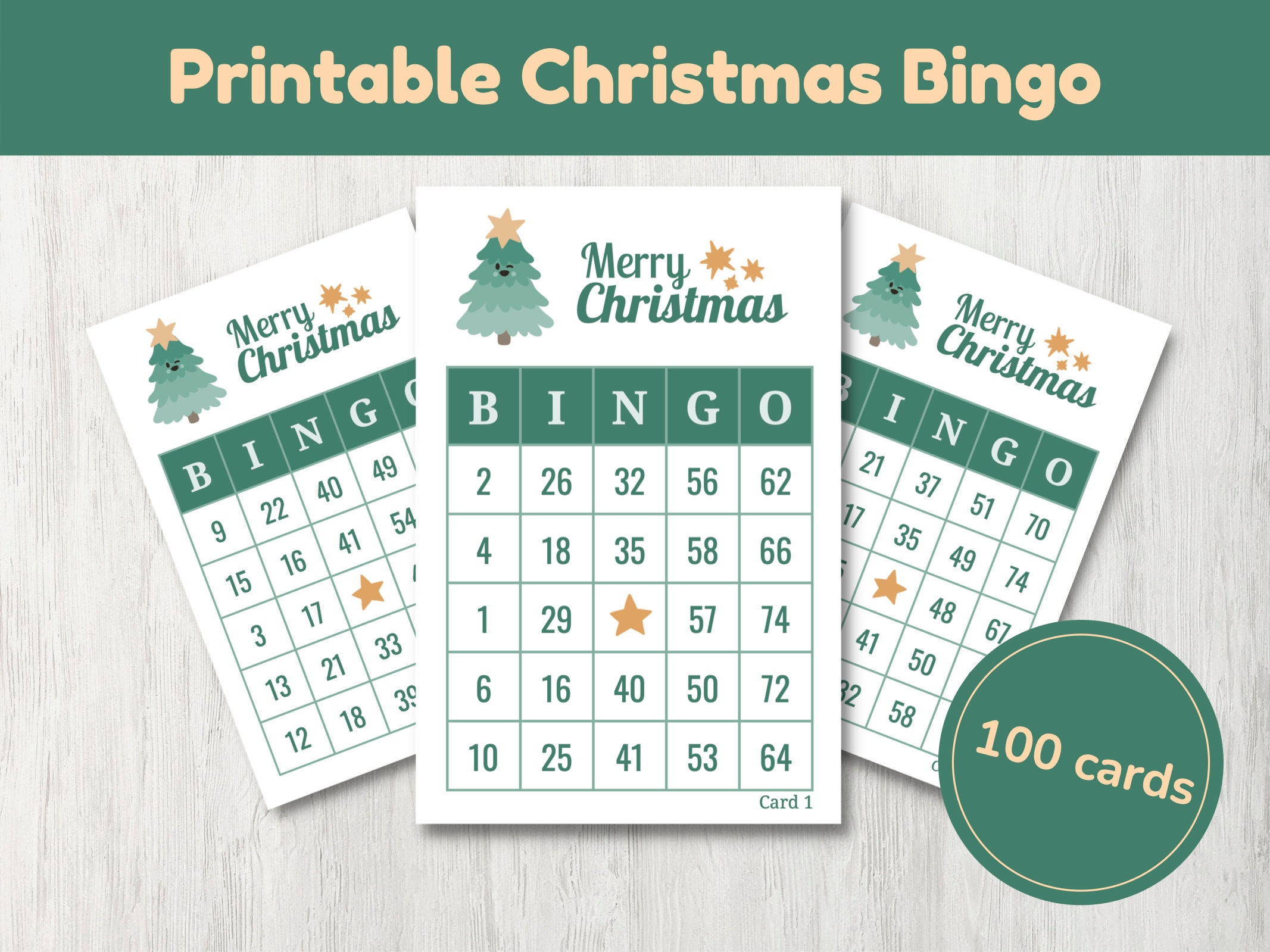 Printable Christmas Bingo Game Cards Set of 100 Unique Cards Fun ...