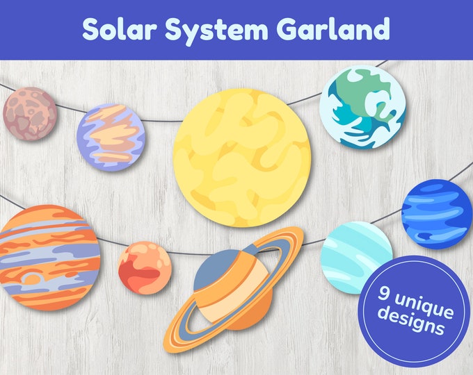 Solar System Space Garland / Made From Wool Felt / Sun Mercury Venus ...