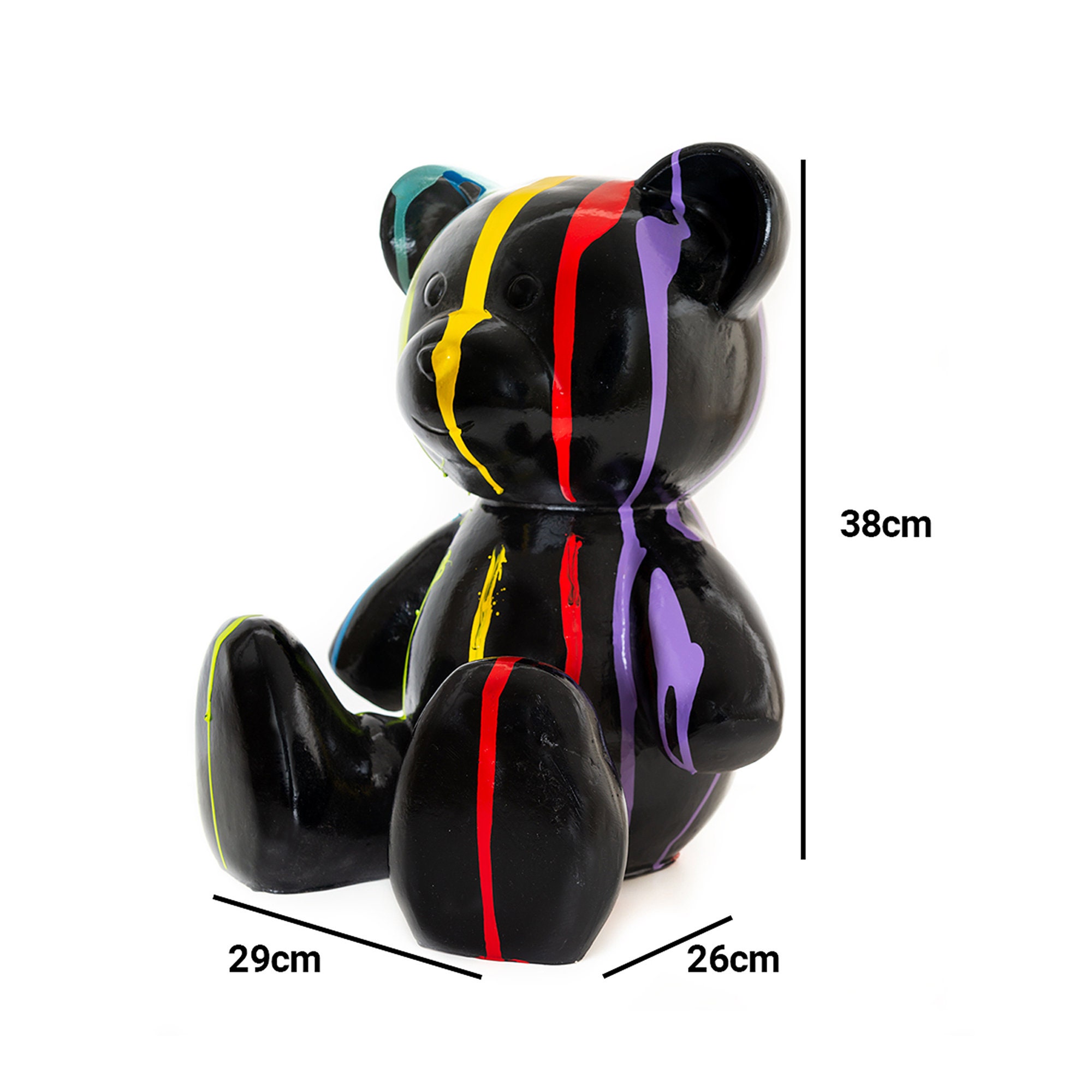 Teddy Bear Statue Black Sitting 38cm With Colorful Drip Art Resin ...