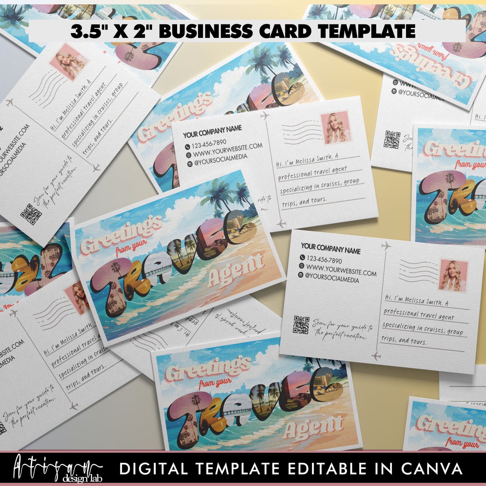 Travel Agent Business Card, Postcard Theme DIY Canva Template - Etsy