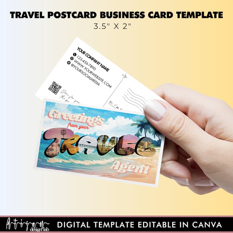 Travel Agent Business Card, Postcard Theme DIY Canva Template - Etsy
