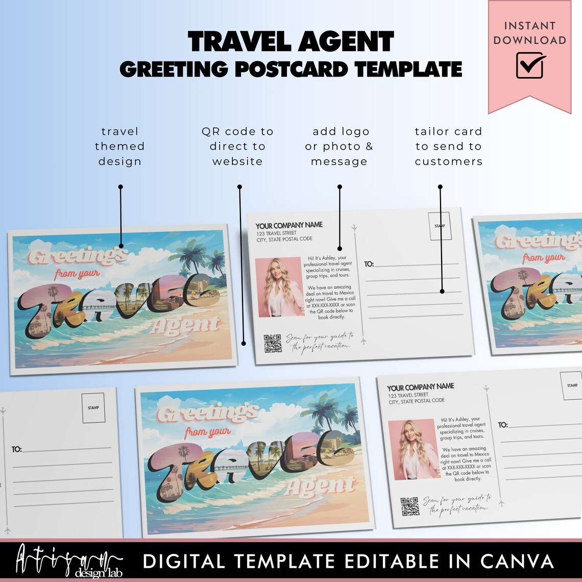 Vintage Travel Agent Postcard Template: DIY Canva Design (digital ...