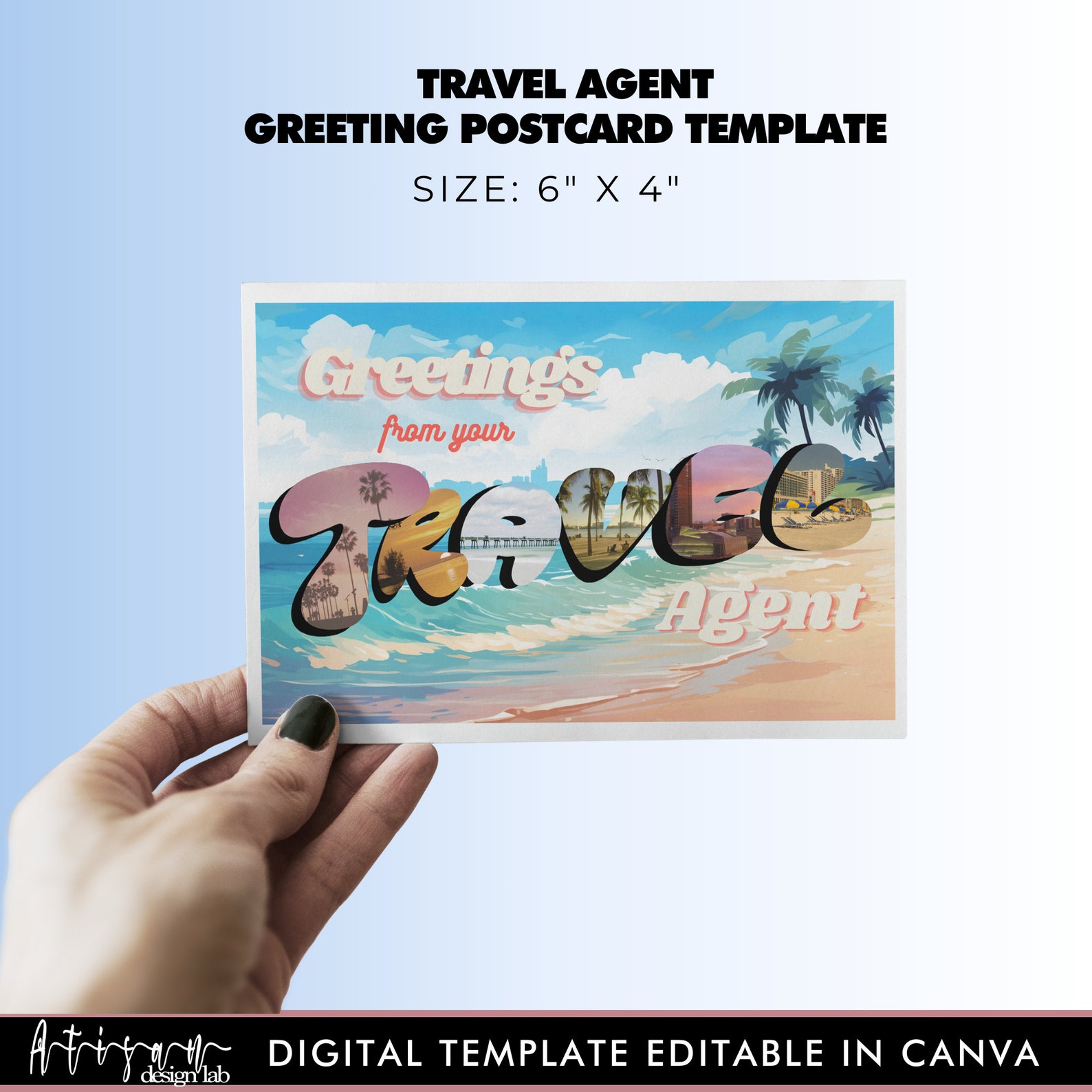 Vintage Travel Agent Postcard Template: DIY Canva Design (digital ...