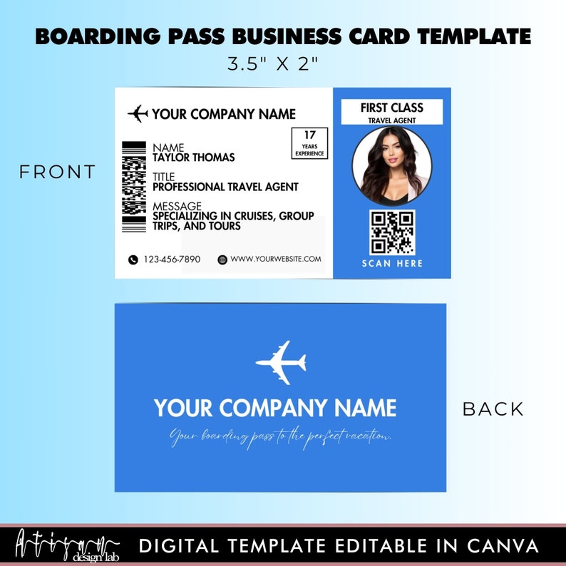 Travel Agent Business Card Canva Template - Etsy