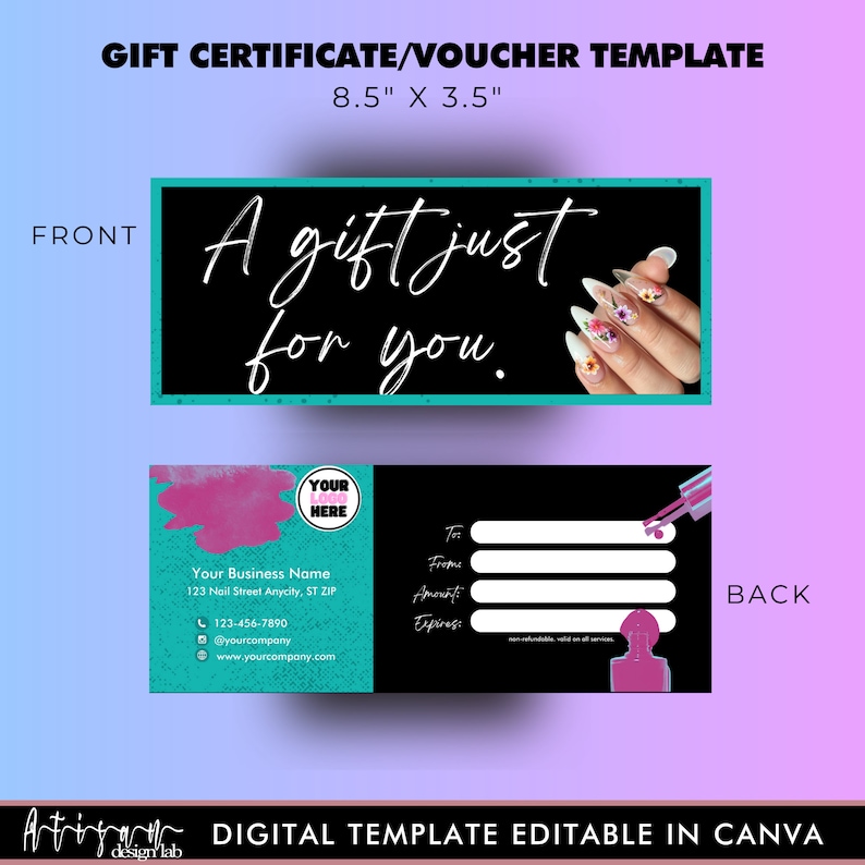 Gift Certificate Template for Nail Salon, Canva Editable DIY - Etsy