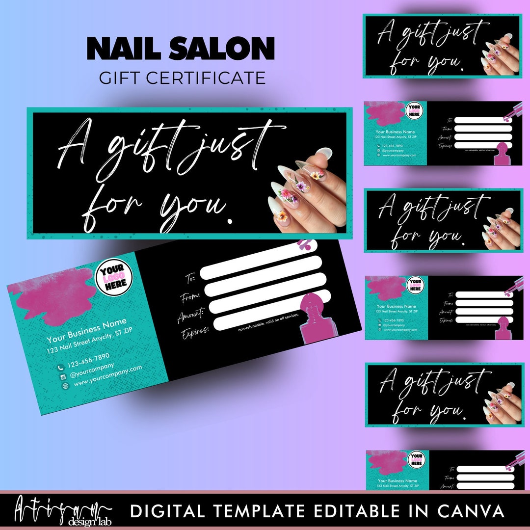 Gift Certificate Template for Nail Salon, Canva Editable DIY - Etsy