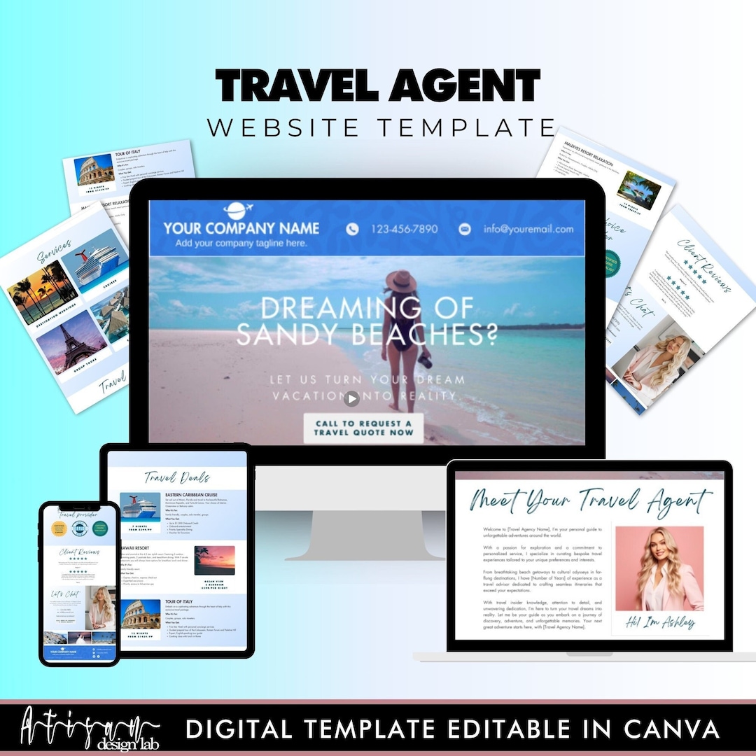 Travel Agent Website Canva Template - Etsy