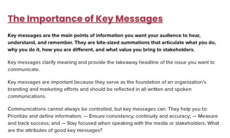 Key Message Framework / External Communications Deliverable / Internal ...