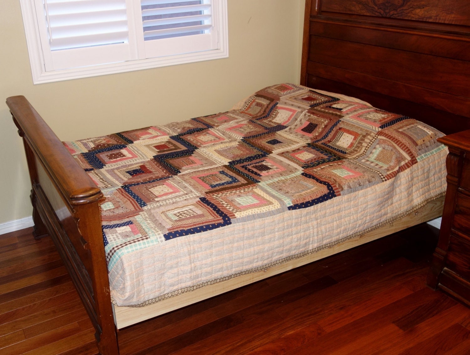 Vintage Antique Mennonite Bed Quilt Log Cabin Straight Furrows C. 1870 ...