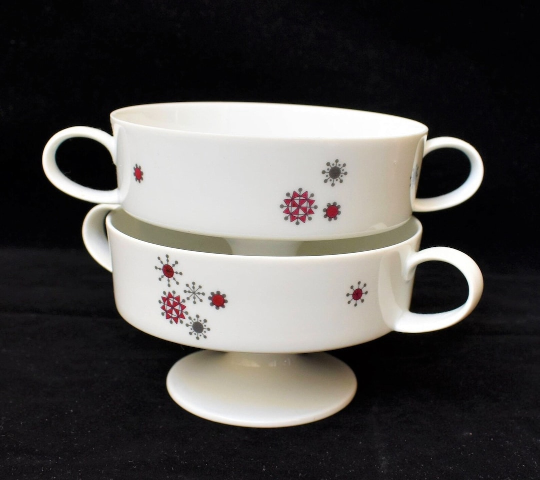Vintage Atomic Starburst Cup Soup or Dessert Bowls Double Handled ...