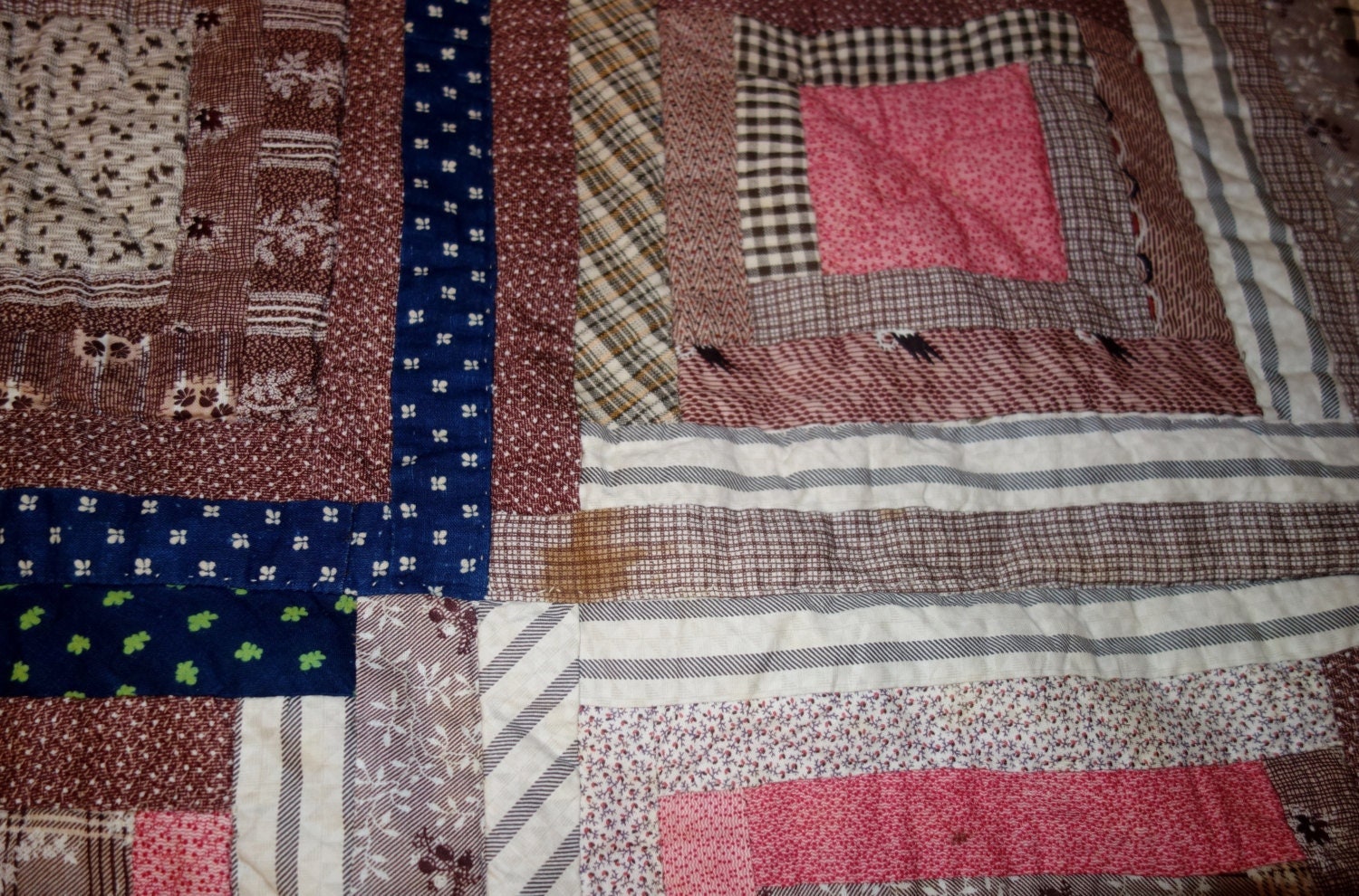 Vintage Antique Mennonite Bed Quilt Log Cabin Straight Furrows C. 1870 ...