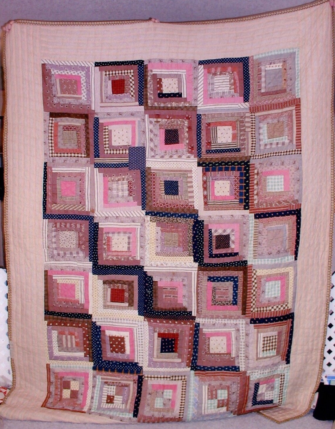 Vintage Antique Mennonite Bed Quilt Log Cabin Straight Furrows C. 1870 ...