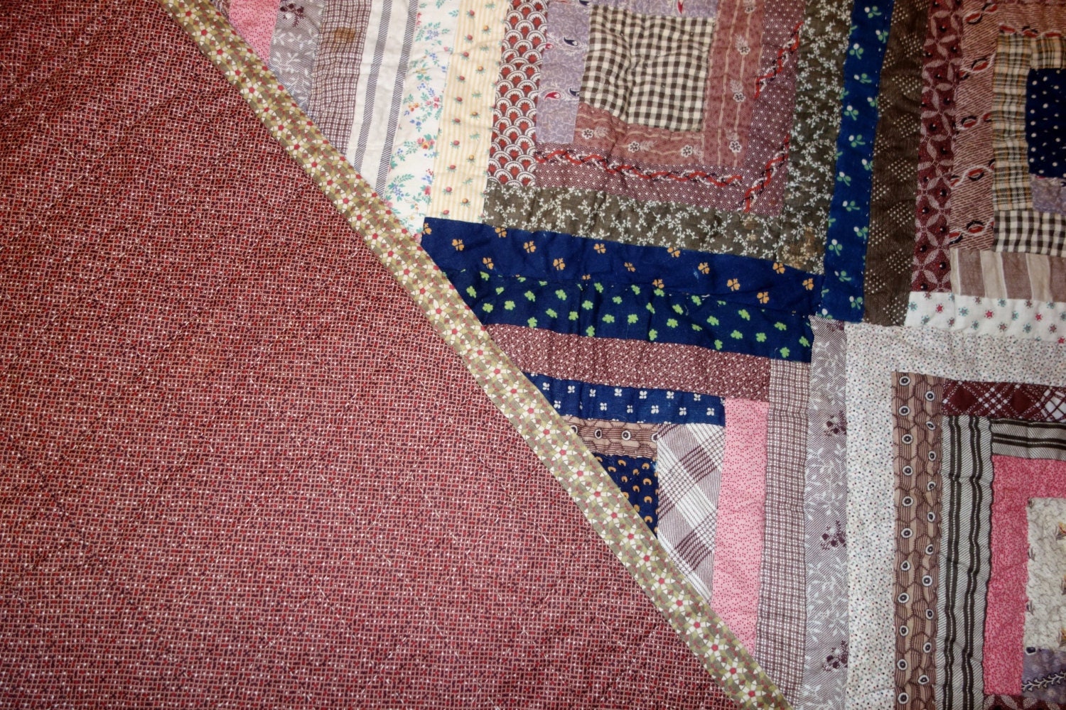 Vintage Antique Mennonite Bed Quilt Log Cabin Straight Furrows C. 1870 ...