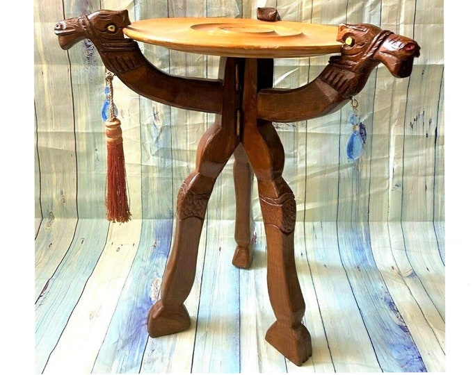 Antique 20 Wooden Egyptian Camel Folding Side Table 3-legged Hand ...
