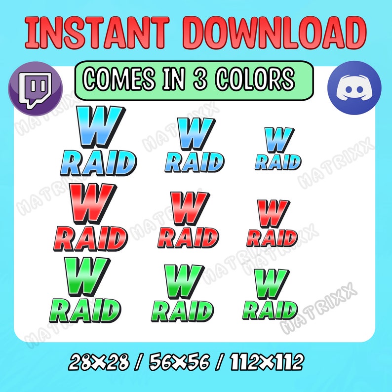 W Raid Emote | Comes in 3 Colors | Twitch Raid Emote | - Etsy