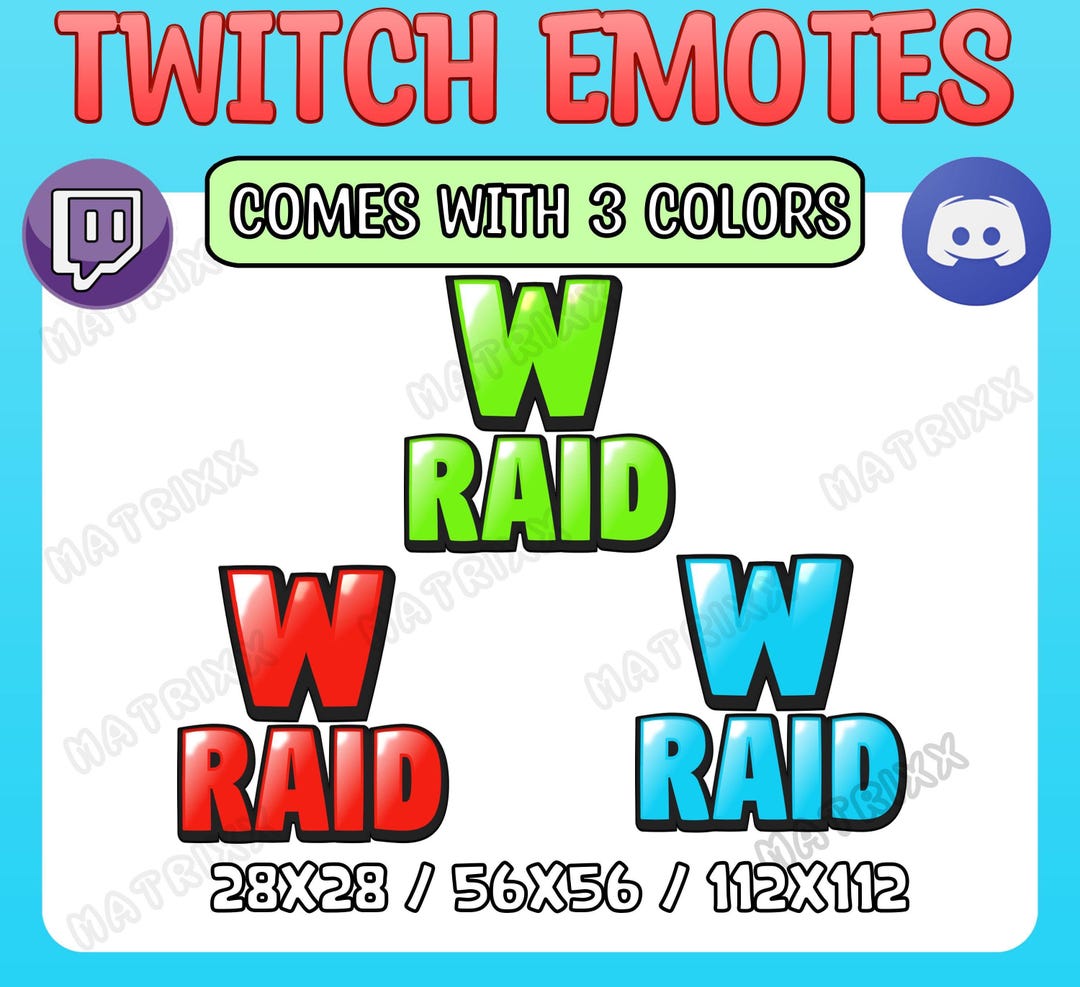 W Raid Emote Pack | Comes in 3 Colors| Stream Emotes | Twitch/kick ...