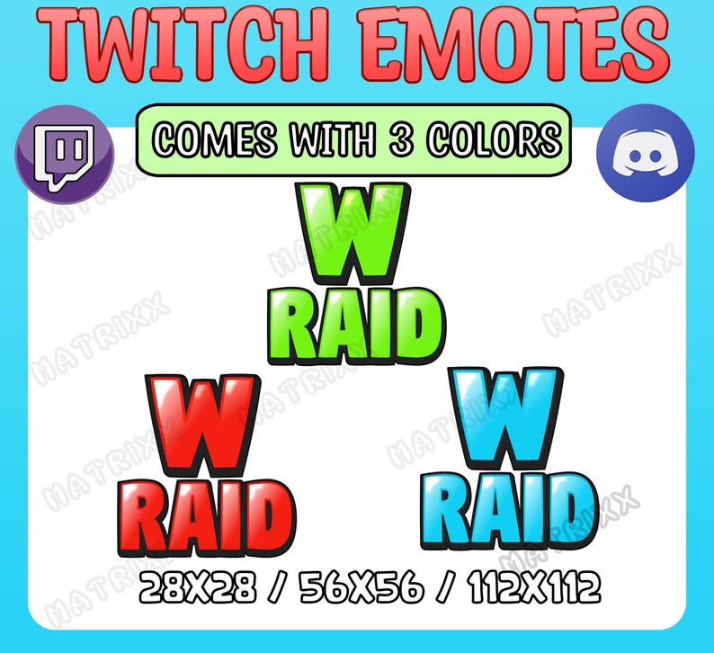 W Raid Emote Pack | Comes in 3 Colors| Stream Emotes | Twitch/kick ...