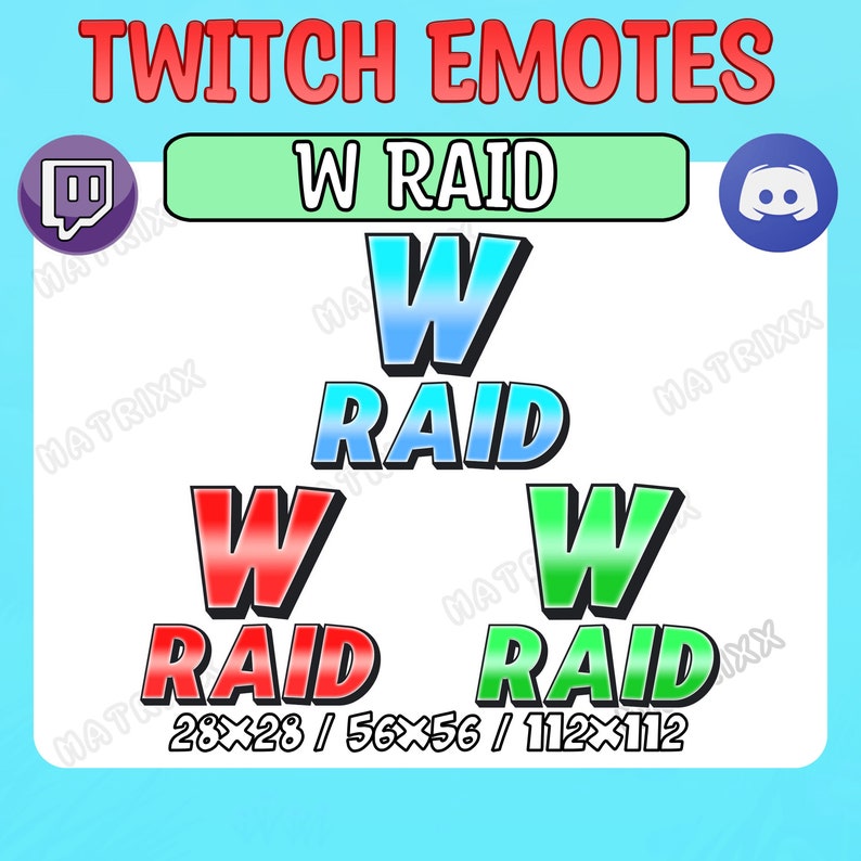 W Raid Emote | Comes in 3 Colors | Twitch Raid Emote | - Etsy