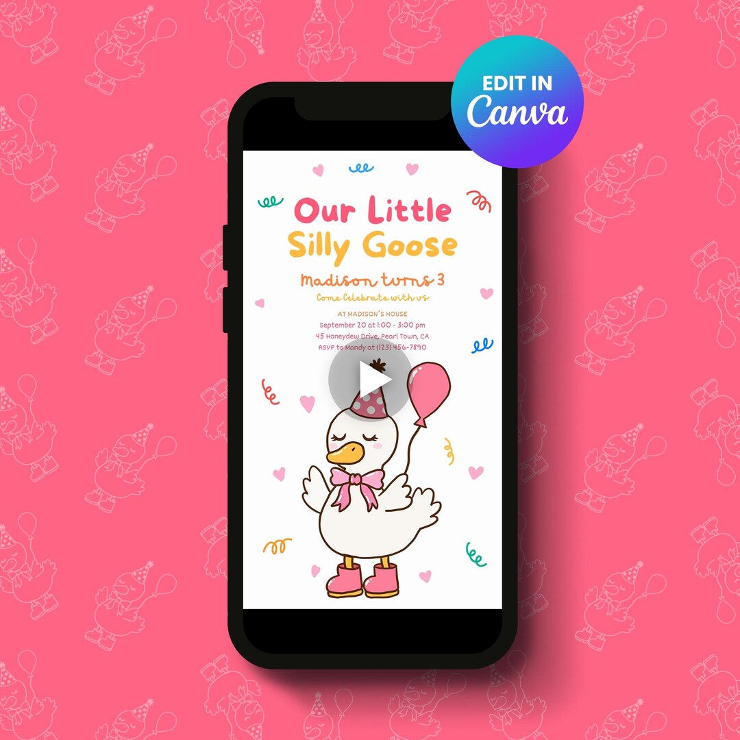 Silly Goose Video Invitation for Toddlers and Kids, Cute Animated ...