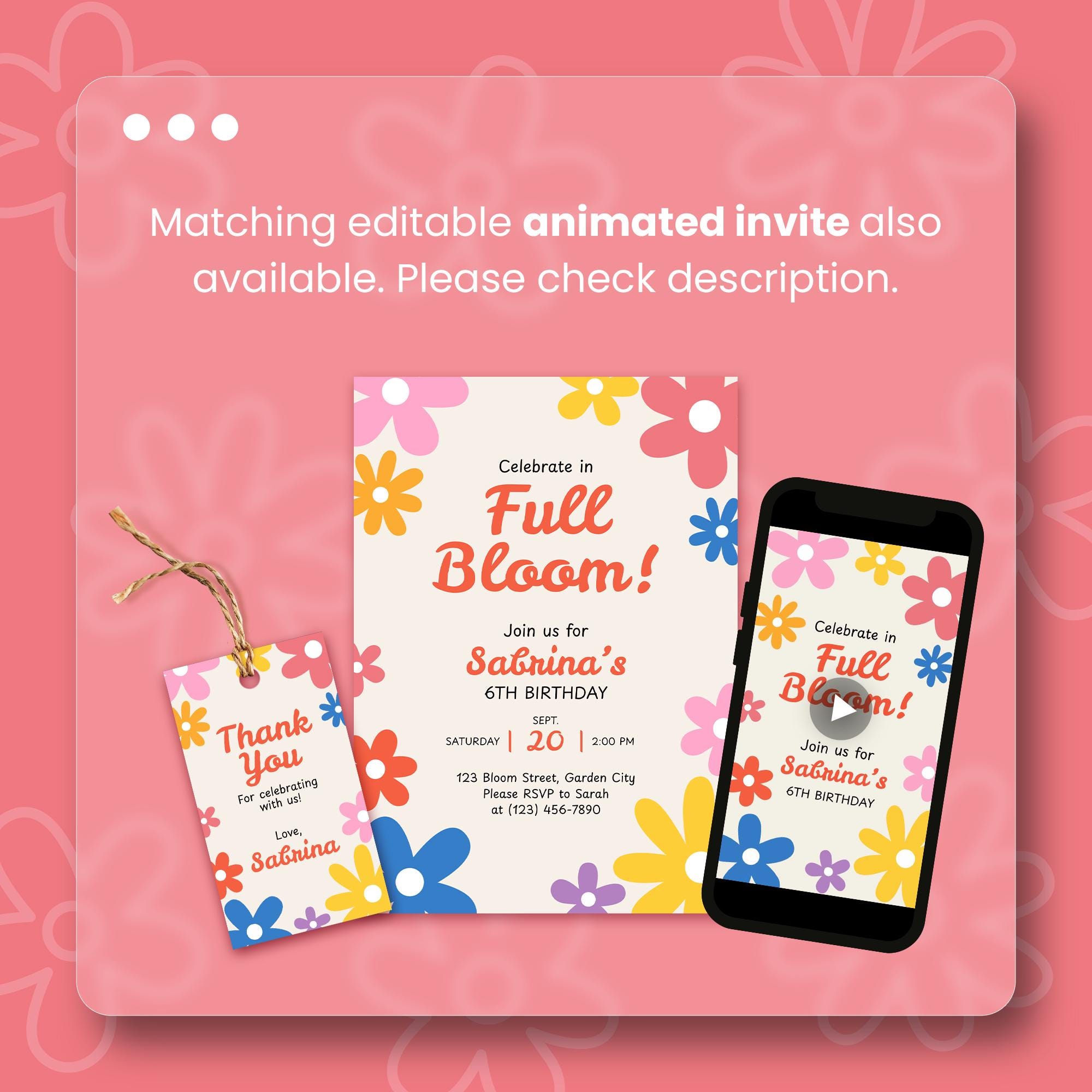 Editable Flower Birthday Invitation, Colorful Floral Girl Party ...