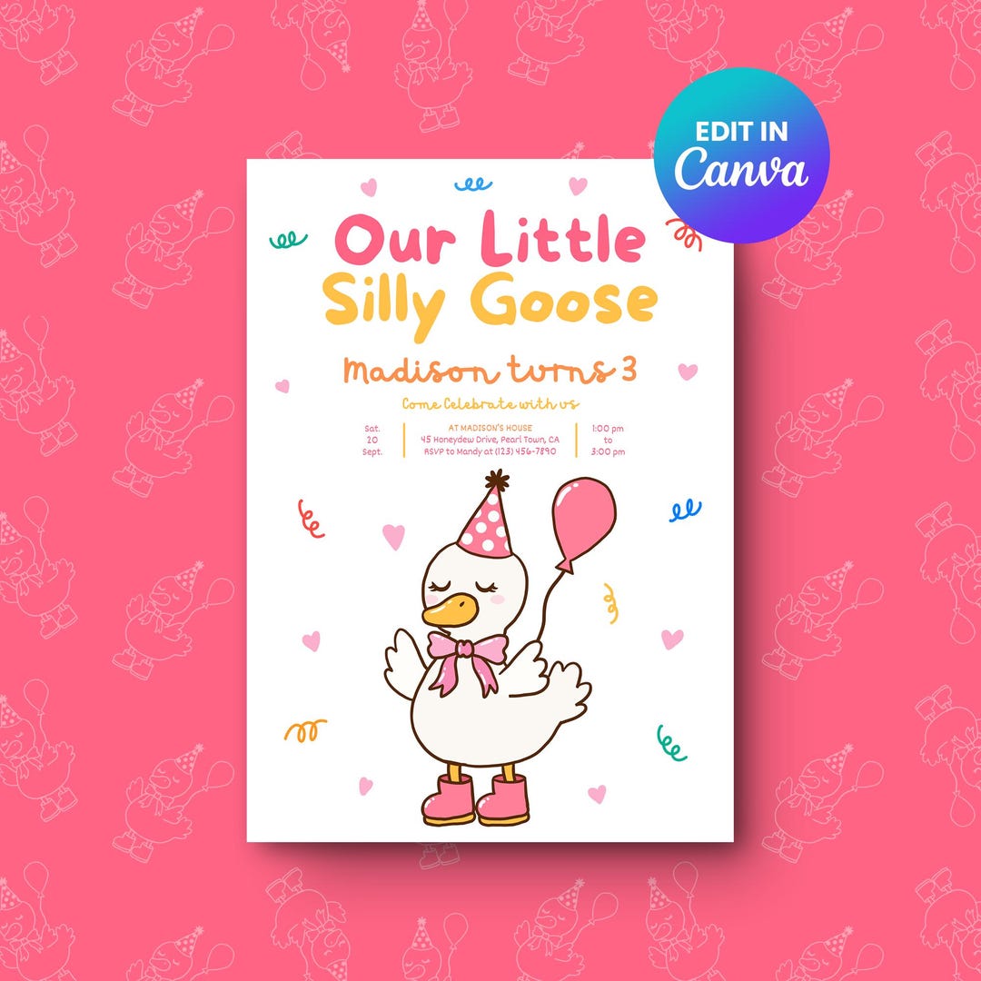 Editable Silly Goose Birthday Invitation Printable Canva Kids Party ...