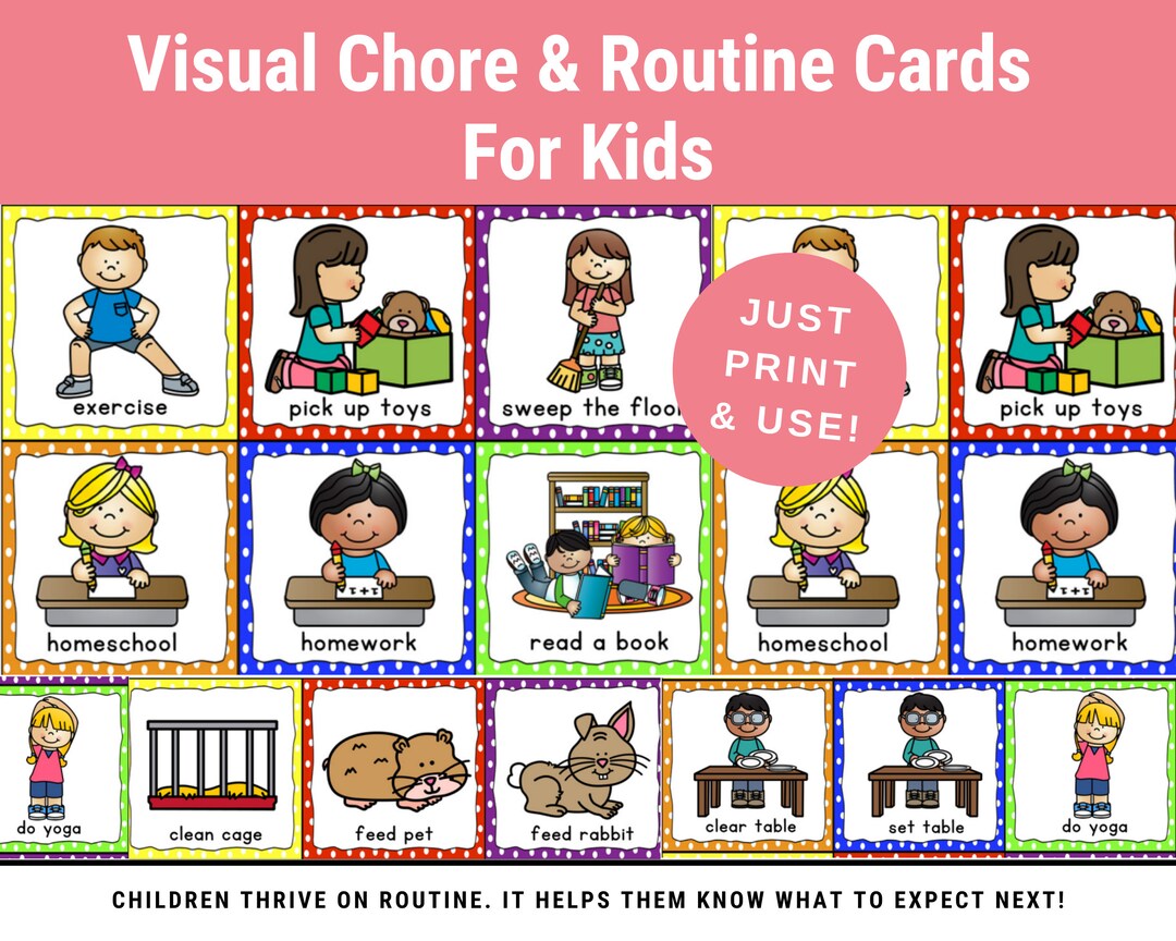 Visual Chore & Routine Cards for Kids | Chore Cards for Toddlers ...