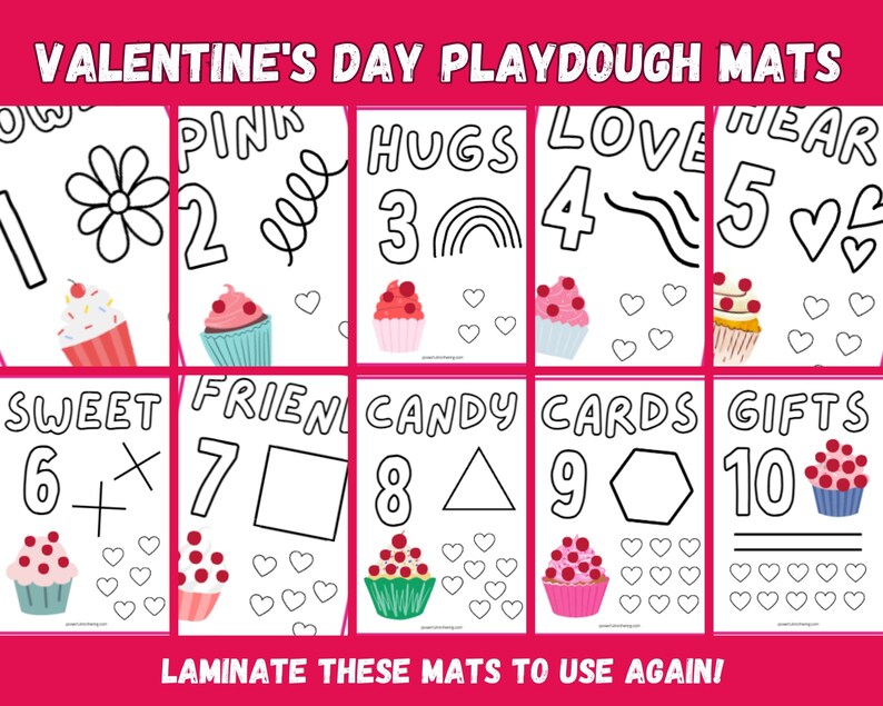 Valentine's Day Playdough Mats – 10 Pages - Preschool Learning Activity ...
