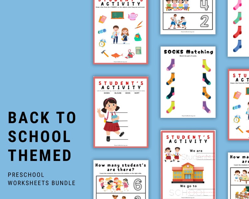 Back to School Themed Preschool Worksheets Bundle 10 Fun and Engaging ...