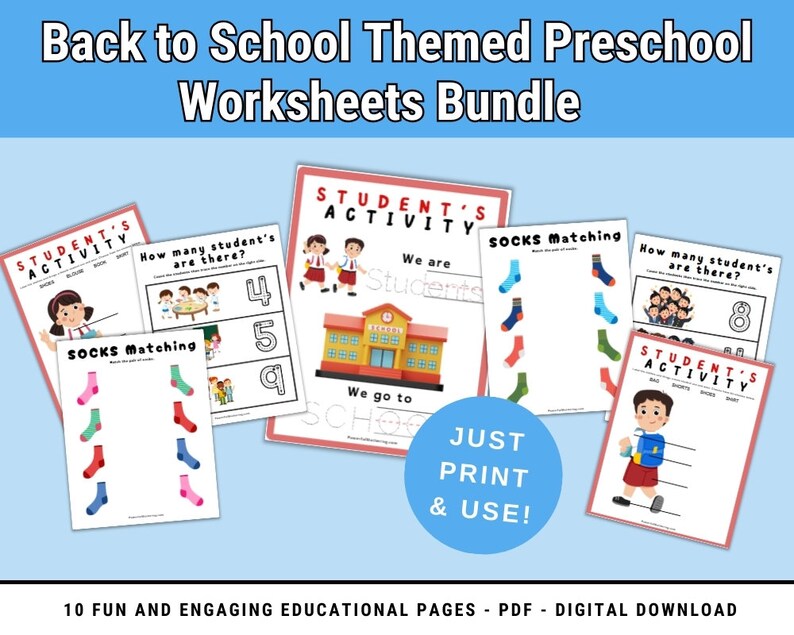 Back to School Themed Preschool Worksheets Bundle - 10 Fun and Engaging ...