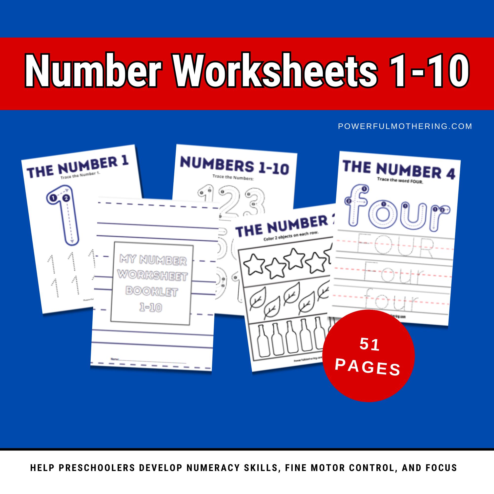 Number Worksheets 1-10 Printable Trace Worksheet for Preschoolers ...