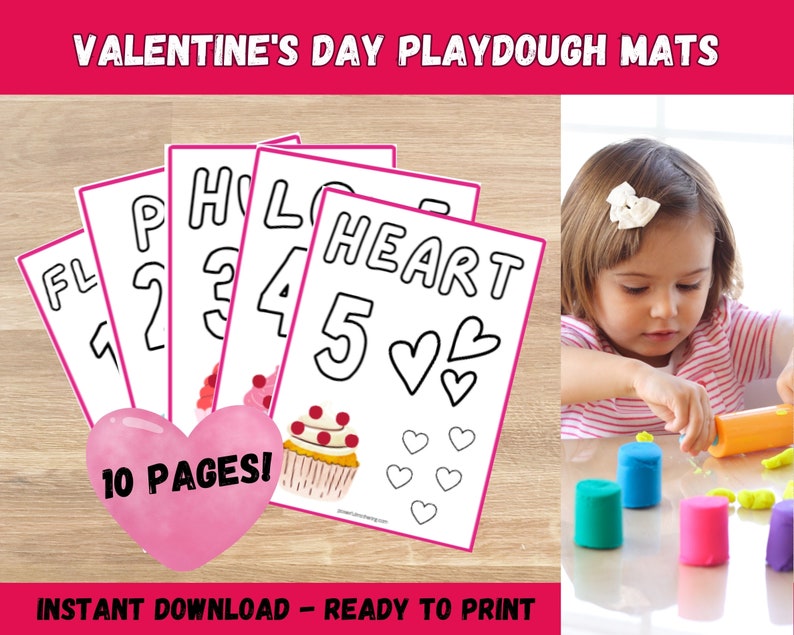Valentine's Day Playdough Mats – 10 Pages - Preschool Learning Activity ...